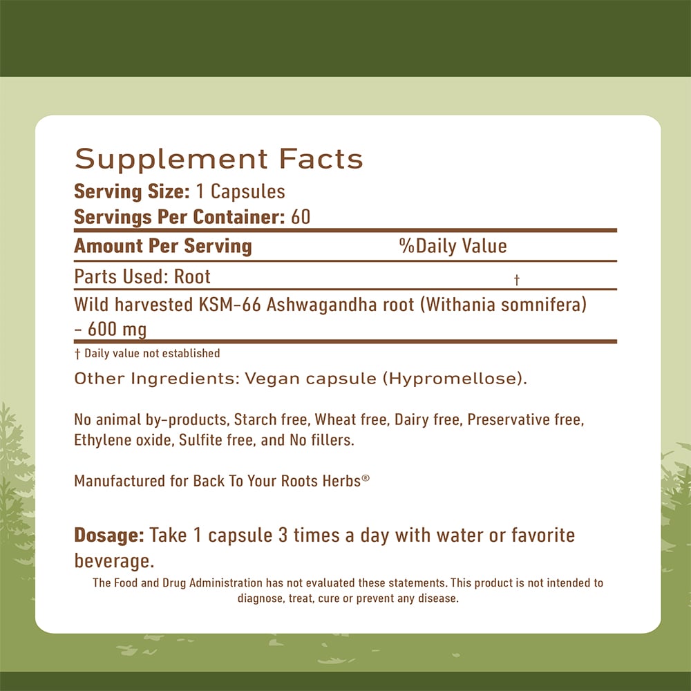 Ashwagandha Root Capsules (Organic) | Back To Your Roots Herbs