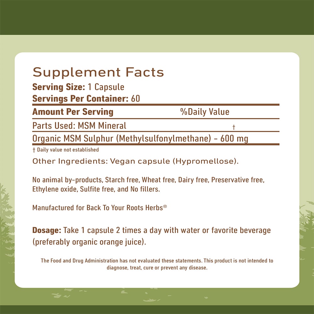 MSM Capsules 600mg: Methylsulfonylmethane Benefits 60ct